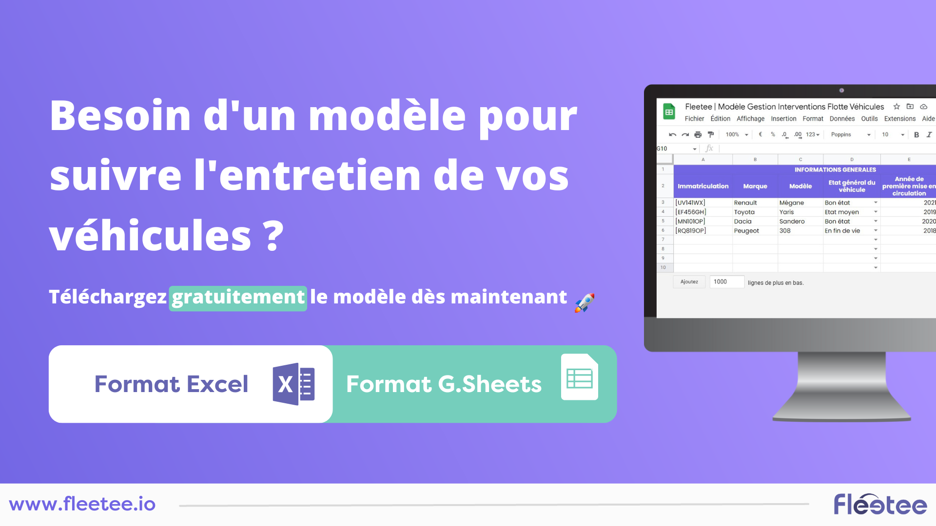 [Modèle] Tableau de suivi d'entretien de parc automobile | Fleetee